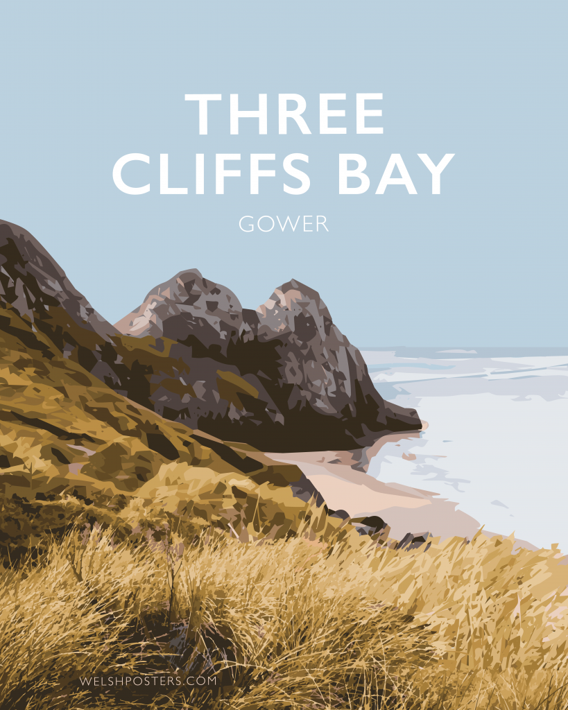 THREE CLIFFS BAY Travel Poster - THREE CLIFFS BAY Best sellers, Gower ...