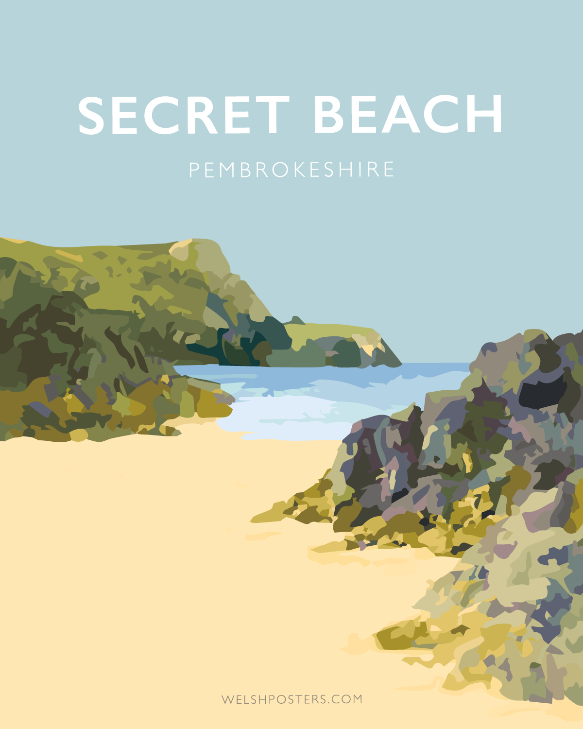 SECRET BEACH Travel Poster - SECRET BEACH Pembrokeshire Posters Prints ...