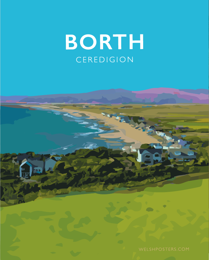 BORTH Travel Poster - BORTH Ceredigion, New Prints & Posters