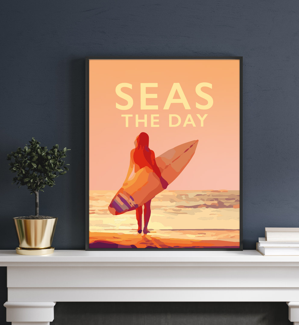SEAS THE DAY SURF Travel Poster - SEAS THE DAY SURF Abstract, New ...