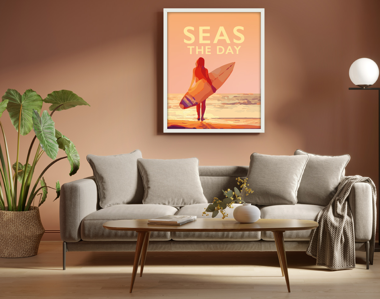 SEAS THE DAY SURF Travel Poster - SEAS THE DAY SURF Abstract, New ...