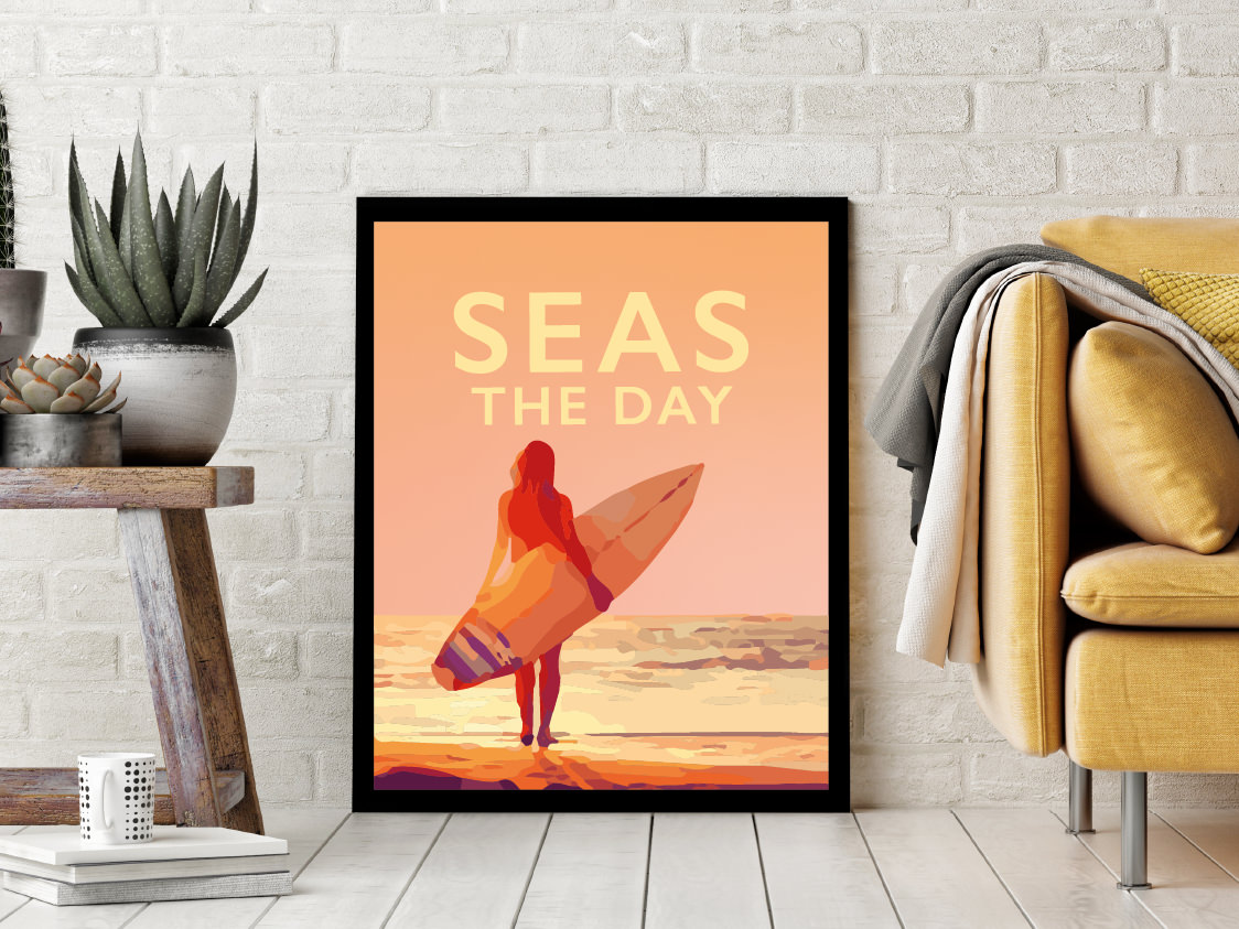 SEAS THE DAY SURF Travel Poster - SEAS THE DAY SURF Abstract, New ...