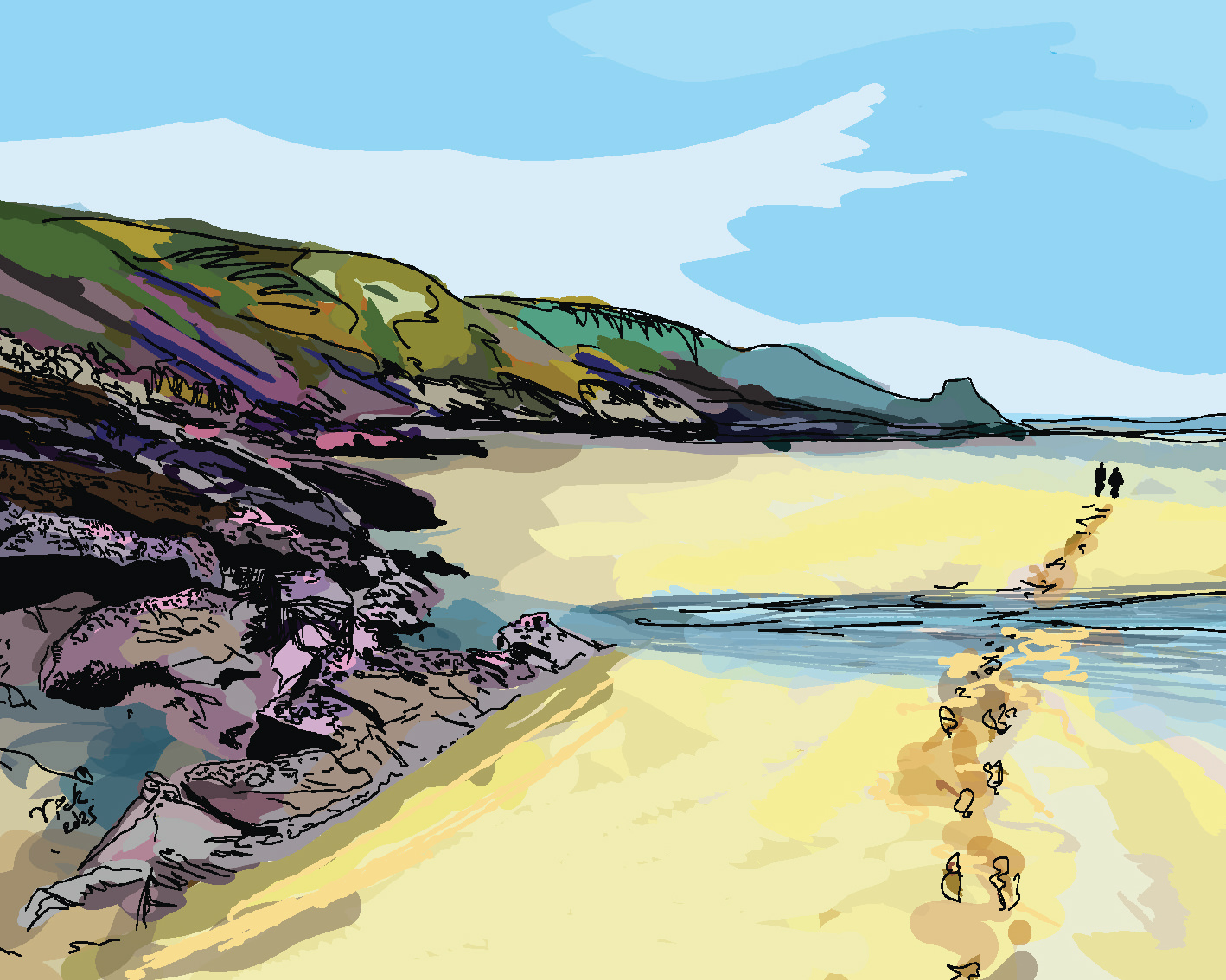 Walking to Rickets Head, Newgale (Limited Edition) Travel Poster ...